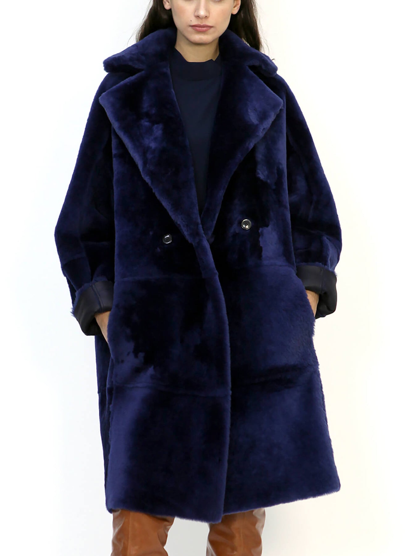 Nina Italian Real Shearling Oversized Coat | TuscanTailor