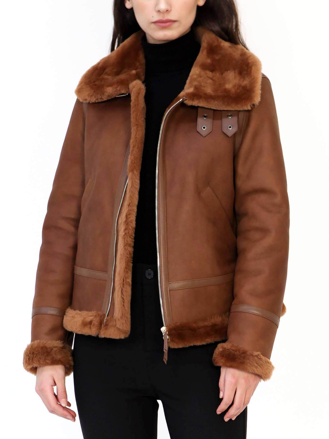 Angela Italian Shearling Bomber Jacket | Tuscan Tailor